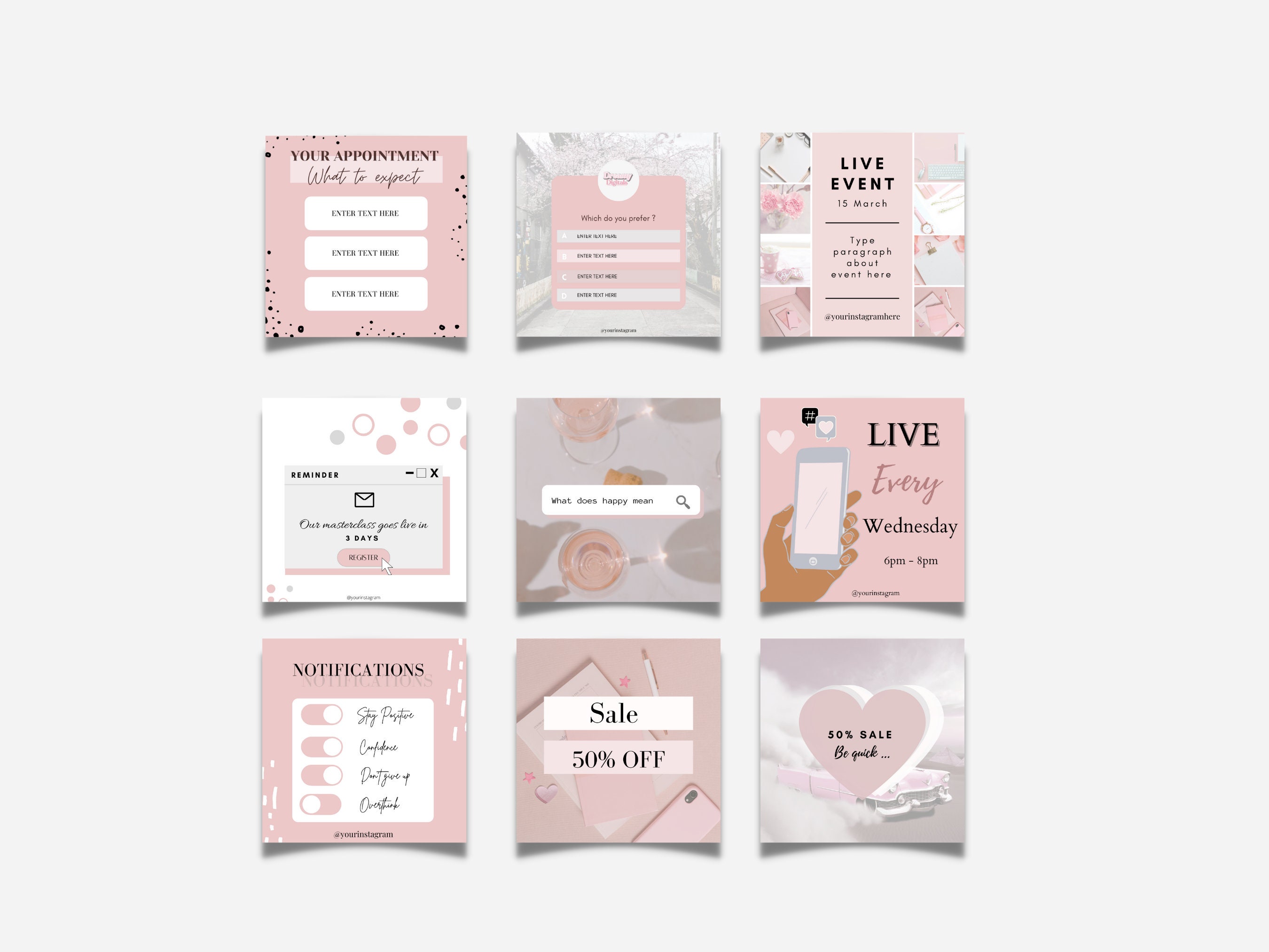 Pink Instagram Post Templates Canva Templates Blush Pink | Etsy