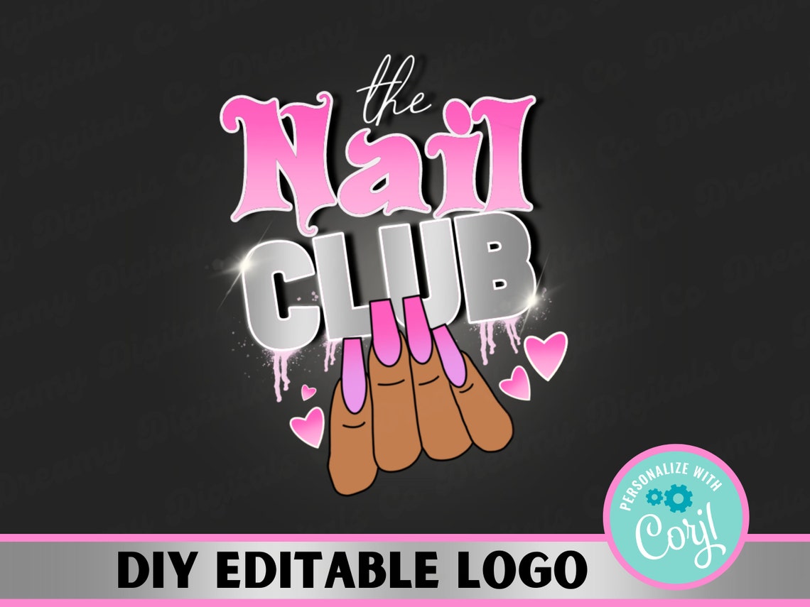DIY Nail Logo, Premade Logo Design, Nail Technician, Pink, Silver, Glam ...