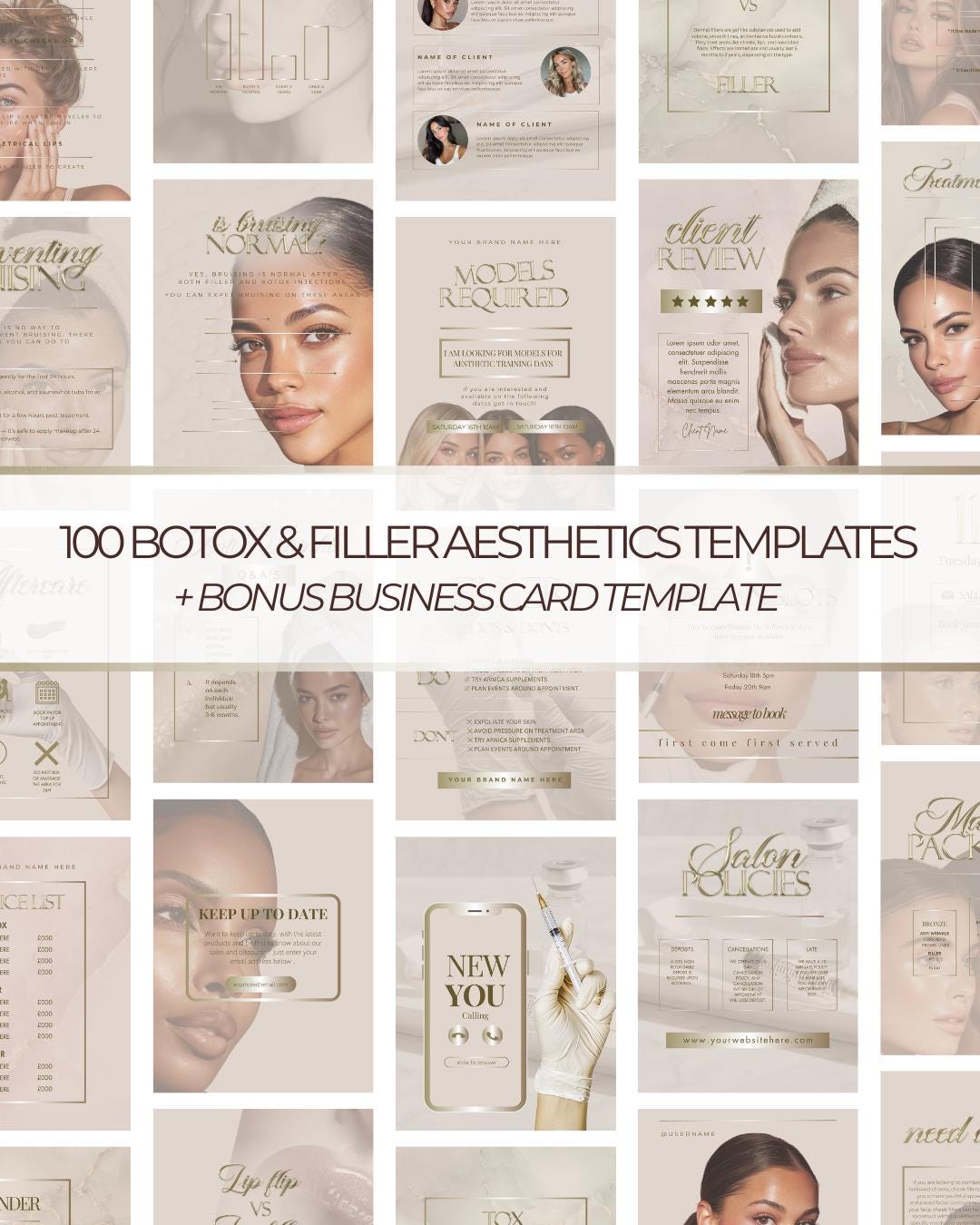 Anti Wrinkle and Filler Instagram Post Templates, Pink & Gold Luxury ...