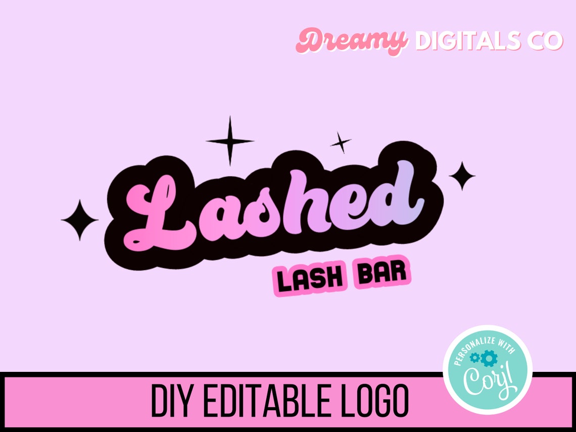 DIY Retro Logo, Premade Beauty Branding, Rainbow, Pastel, Pink, Lilac ...