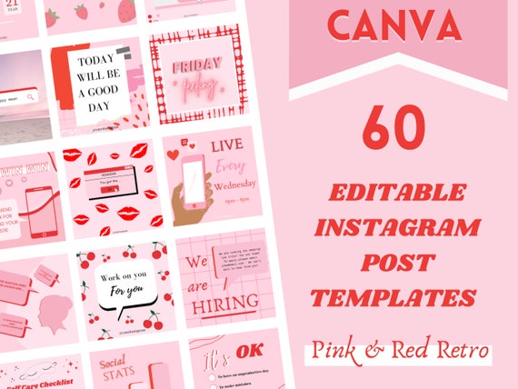 Pink & Red Colorful Instagram Post Templates Beauty - Etsy