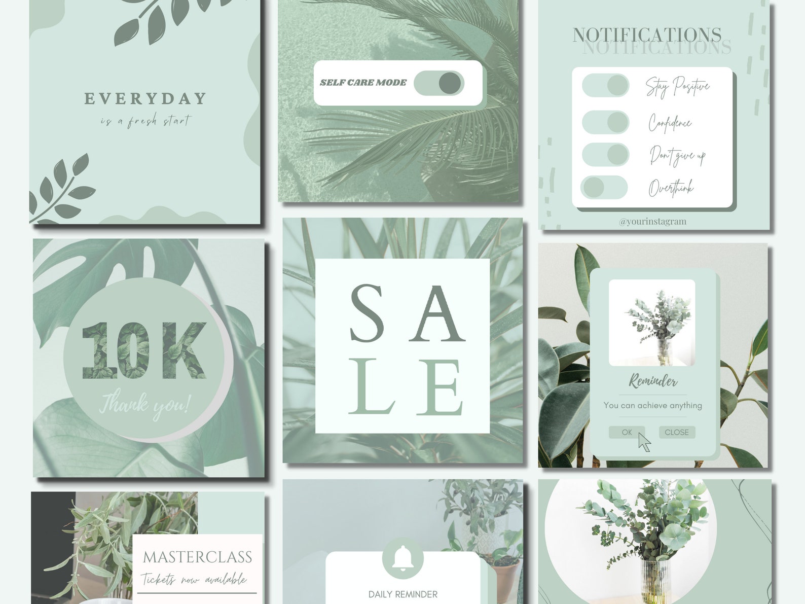 Green Instagram Post Templates Instant Download Sage Green - Etsy