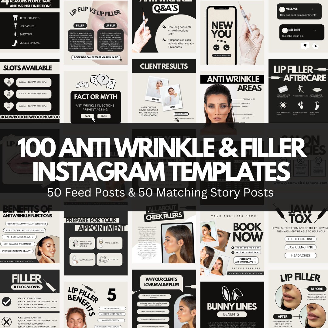 Anti Wrinkle and Filler Instagram Post Templates, Neutral & Modern ...