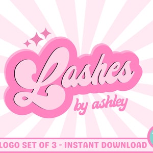 DIY Retro Logo Pink, Lash Logo Design, Funky Logo, Retro Logo, Nail ...