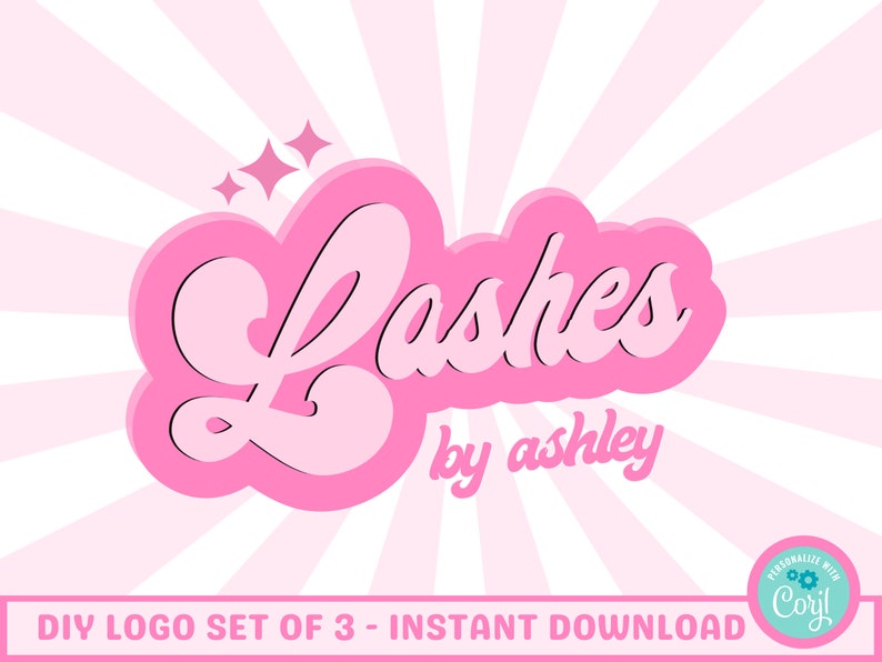 DIY Retro Logo Pink, Lash Logo Design, Funky Logo, Retro Logo, Nail ...