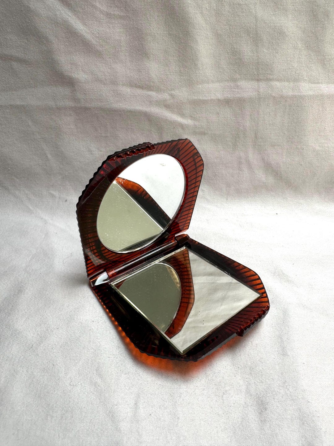 Unique Art Deco Vintage Bakelite Portable Compact Mirror Tortoise Shell ...