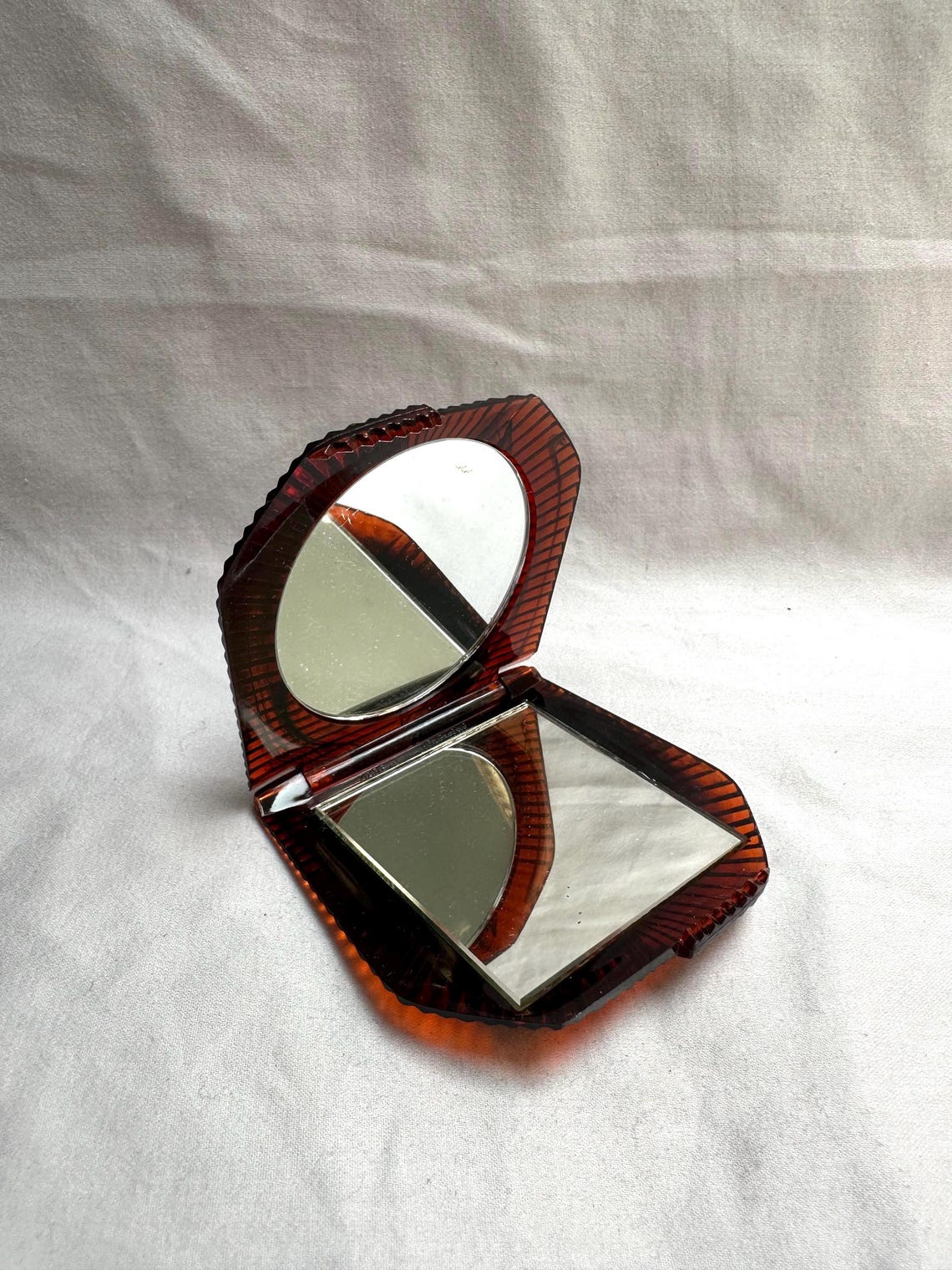 Unique Art Deco Vintage Bakelite Portable Compact Mirror Tortoise Shell ...