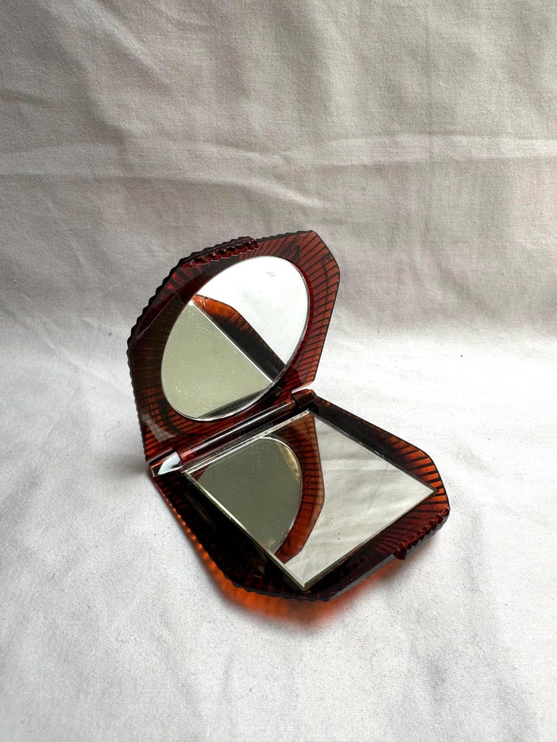 Unique Art Deco Vintage Bakelite Portable Compact Mirror Tortoise Shell ...