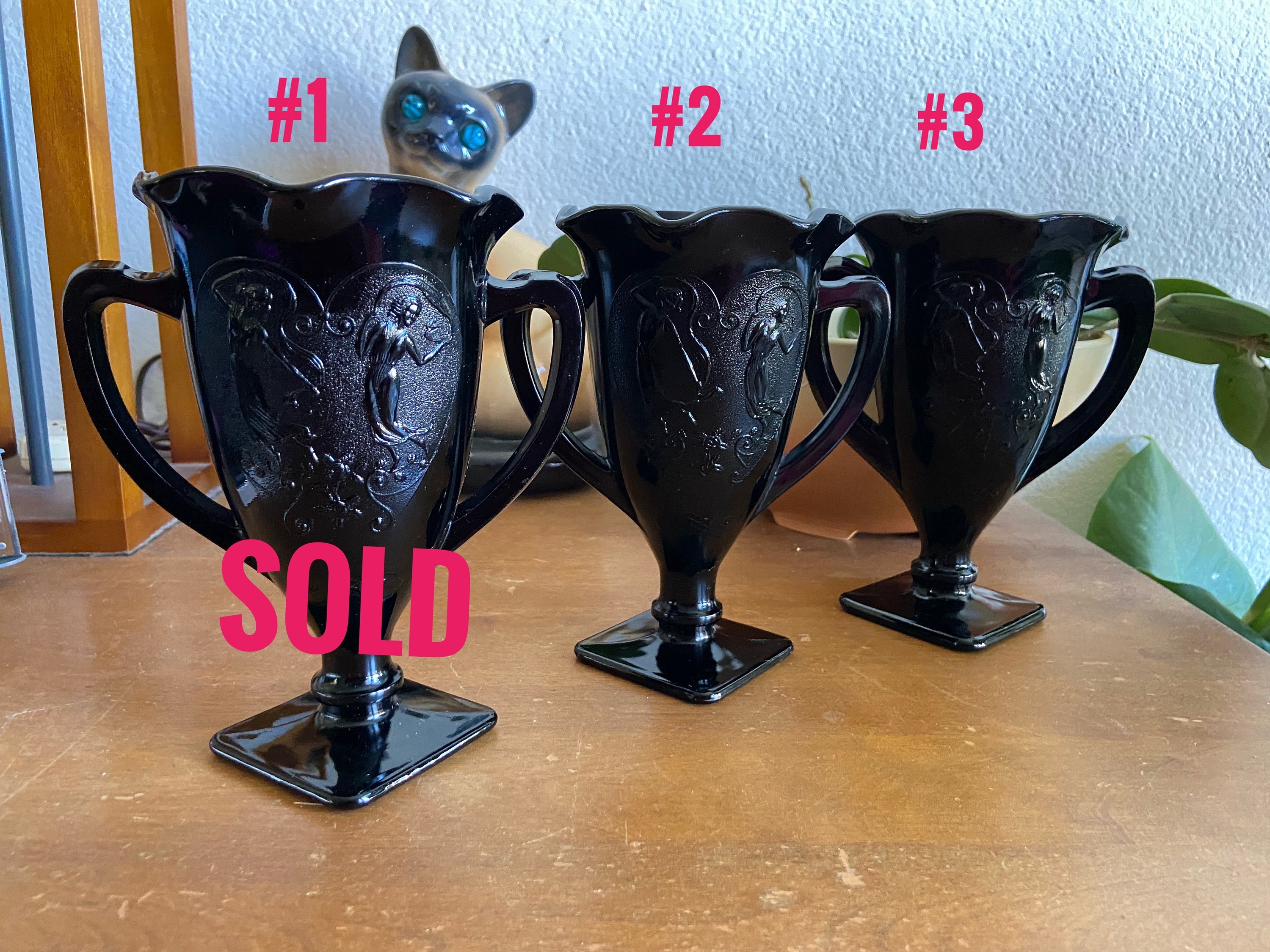 Vintage LE Smith Black Amethyst Glass Dancing Nymph Loving Trophy Vase ...