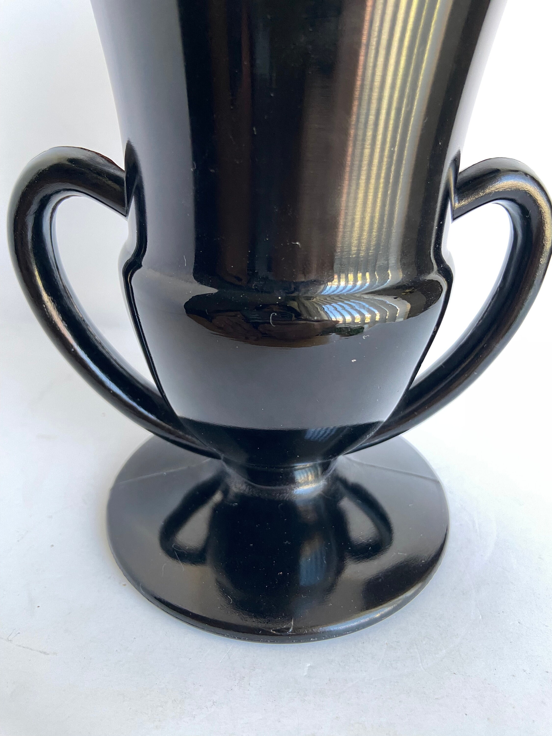 Vintage Black Amethyst Glass Double Handled Urn Trophy Vase - Etsy