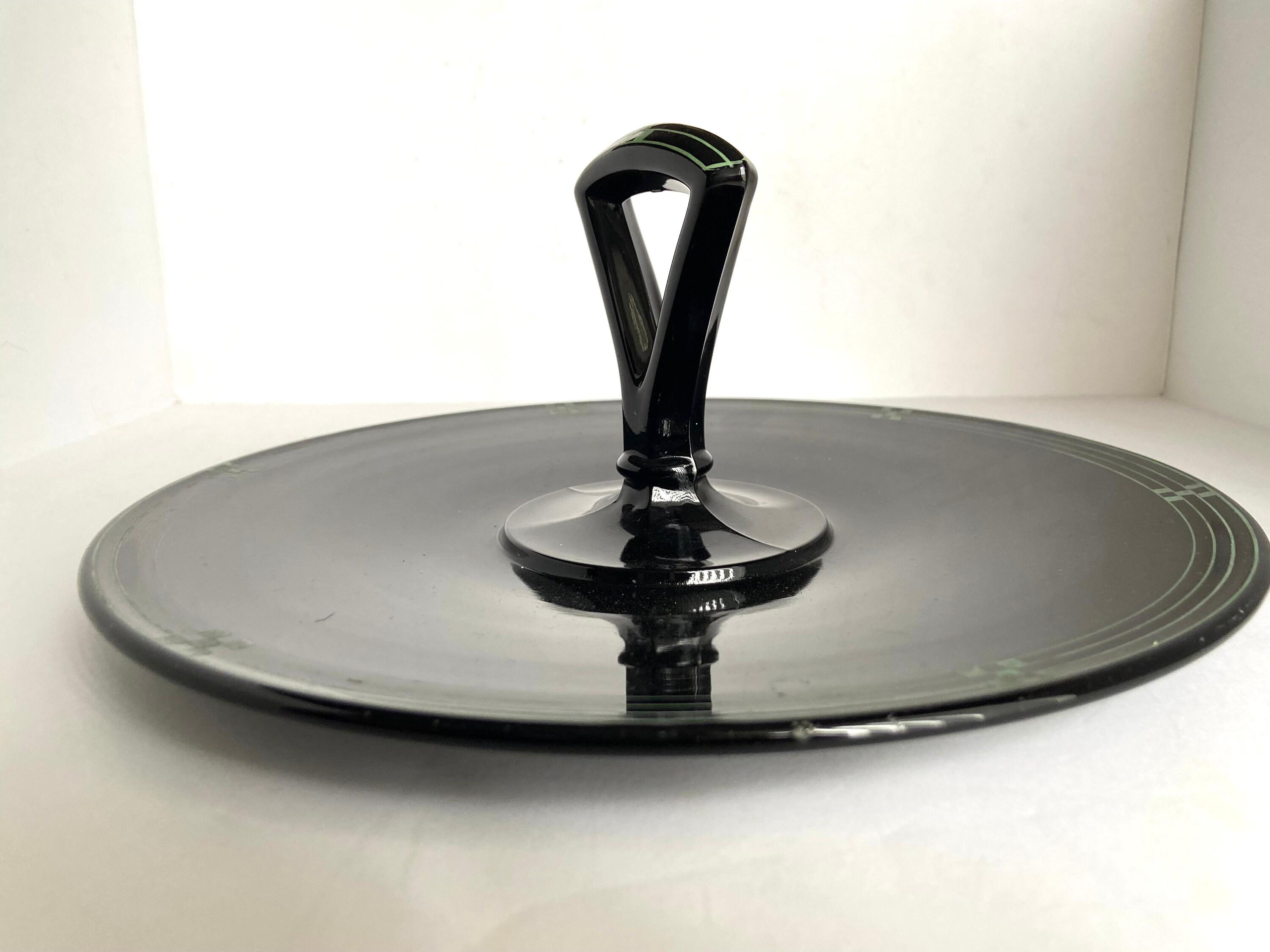 Vintage Art Deco Black Glass Center Handle Serving Tray Plate - Etsy
