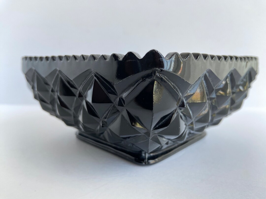Vintage Imperial Glass Diamond Block Sawtooth Black Glass Square Bowl ...