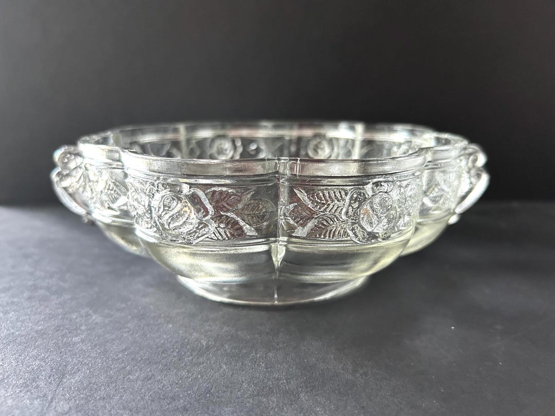 Vintage Jeannette Aztec Clear Glass Rose Band Scalloped Pattern Trinket ...