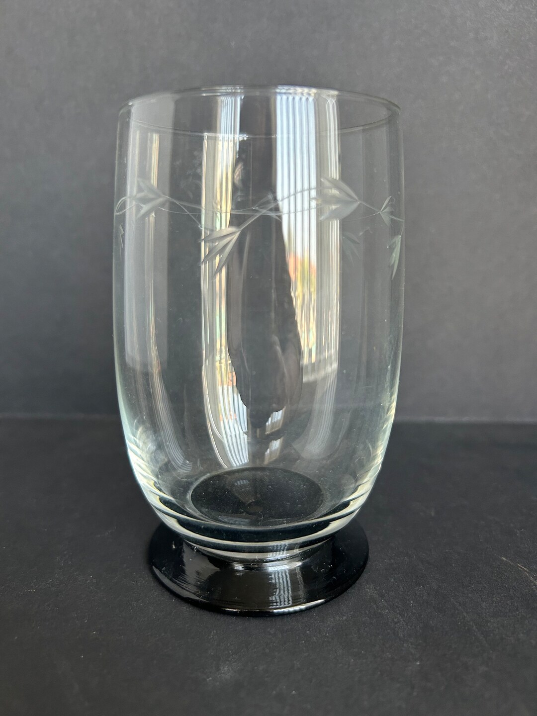 Vintage Art Deco Hand Blown Glass Water Juice Cup With Etched Leaves ...