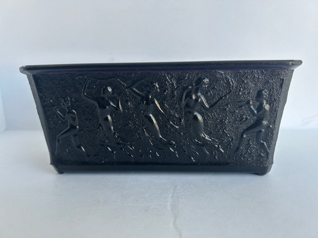 Vintage LE Smith Black Amethyst Glass Dancing Nymphs Window Box Vase - Etsy