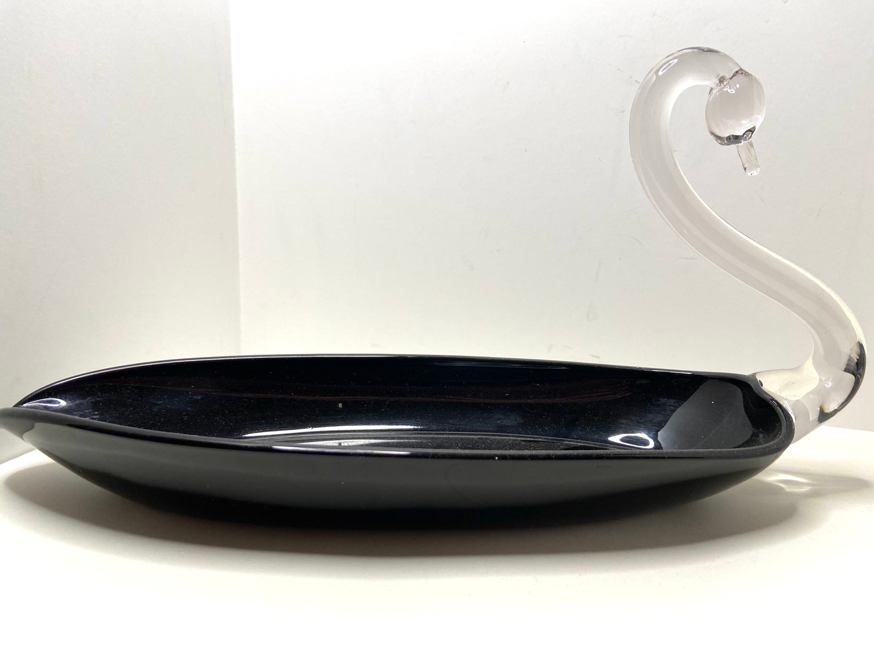 Vintage Viking Swan Black Glass Celery Trinket Dish - Etsy