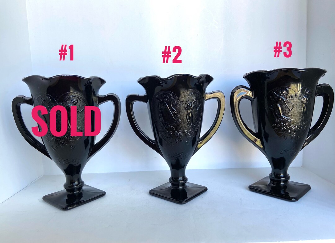 Vintage LE Smith Black Amethyst Glass Dancing Nymphs Loving Trophy Vase ...