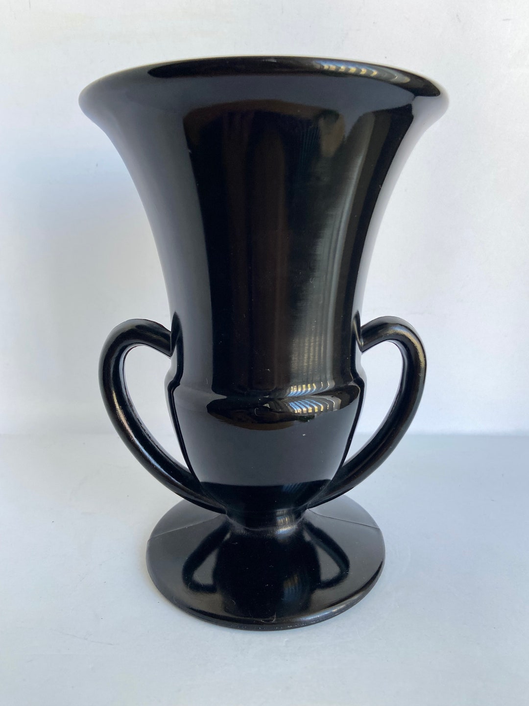 Vintage Black Amethyst Glass Double Handled Urn Trophy Vase - Etsy