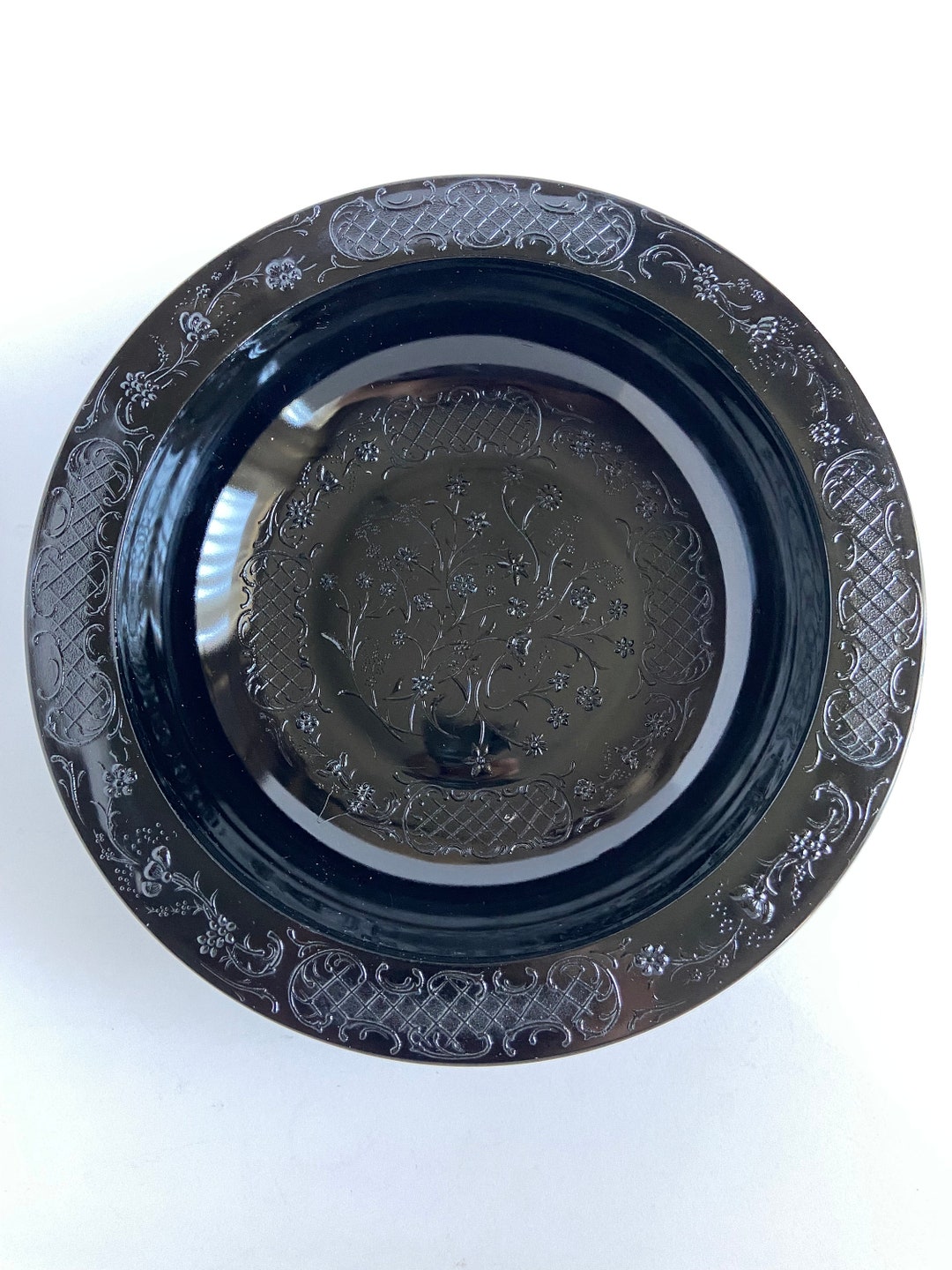 Vintage LE Smith Glass Co Black Amethyst Embossed Floral Pattern Three ...