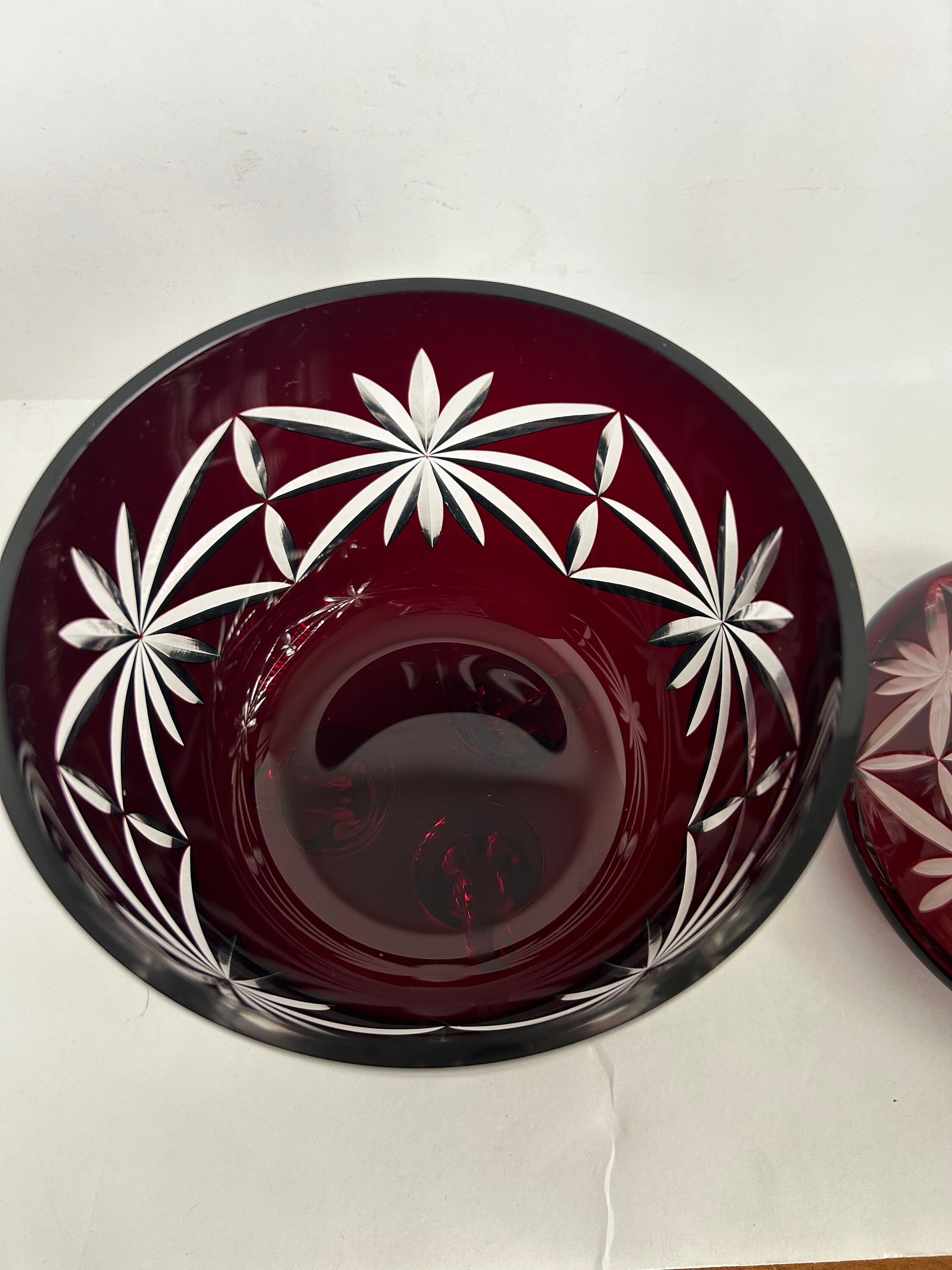 Vintage Unique Bohemian Ruby Red Cut Glass Three Footed Candy Jar - Etsy