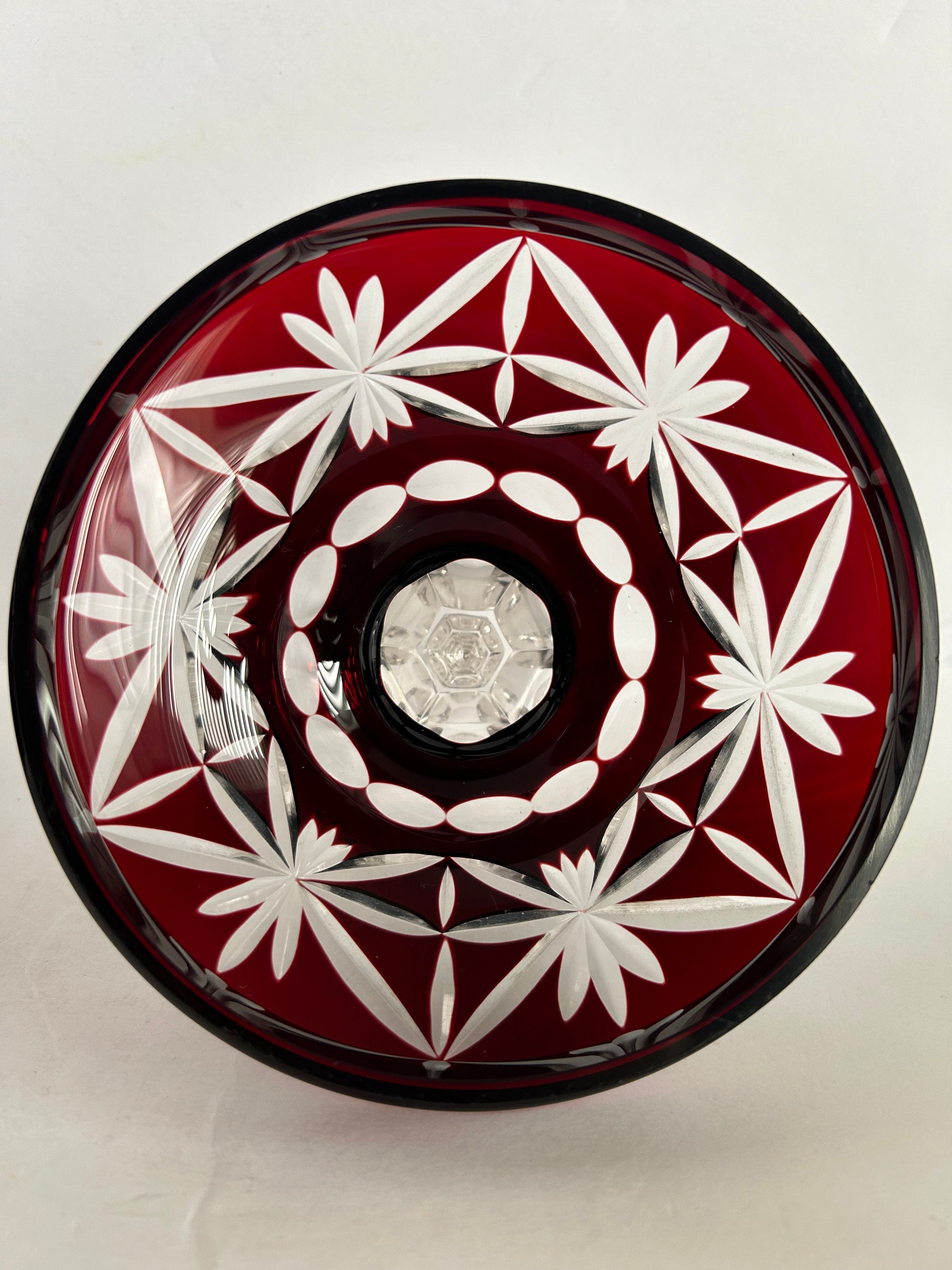 Vintage Unique Bohemian Ruby Red Cut Glass Three Footed Candy Jar - Etsy