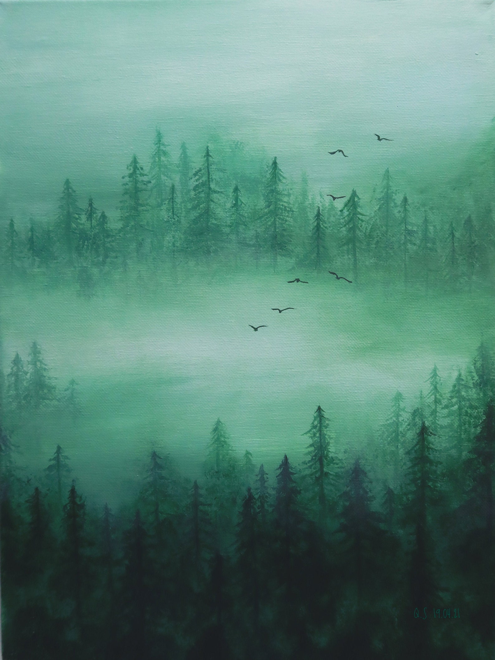 Original Acrylic Painting: Misty Forest | Etsy