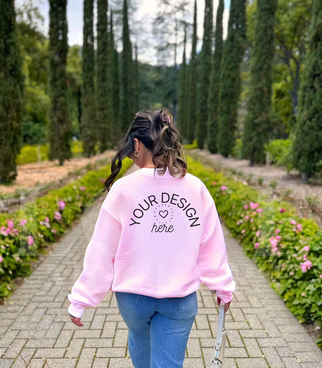 Gildan 18000 Mockup Light Pink Back Model Gildan 18000 Crewneck Mockup ...