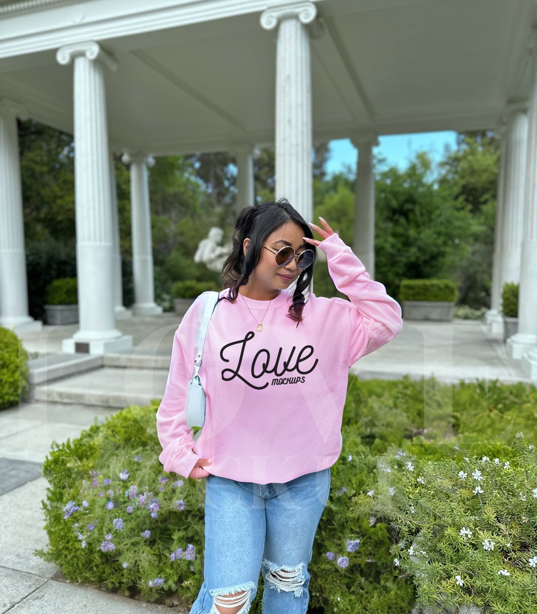 Gildan 18000 Mockup Light Pink Back Model Gildan 18000 Crewneck Mockup ...