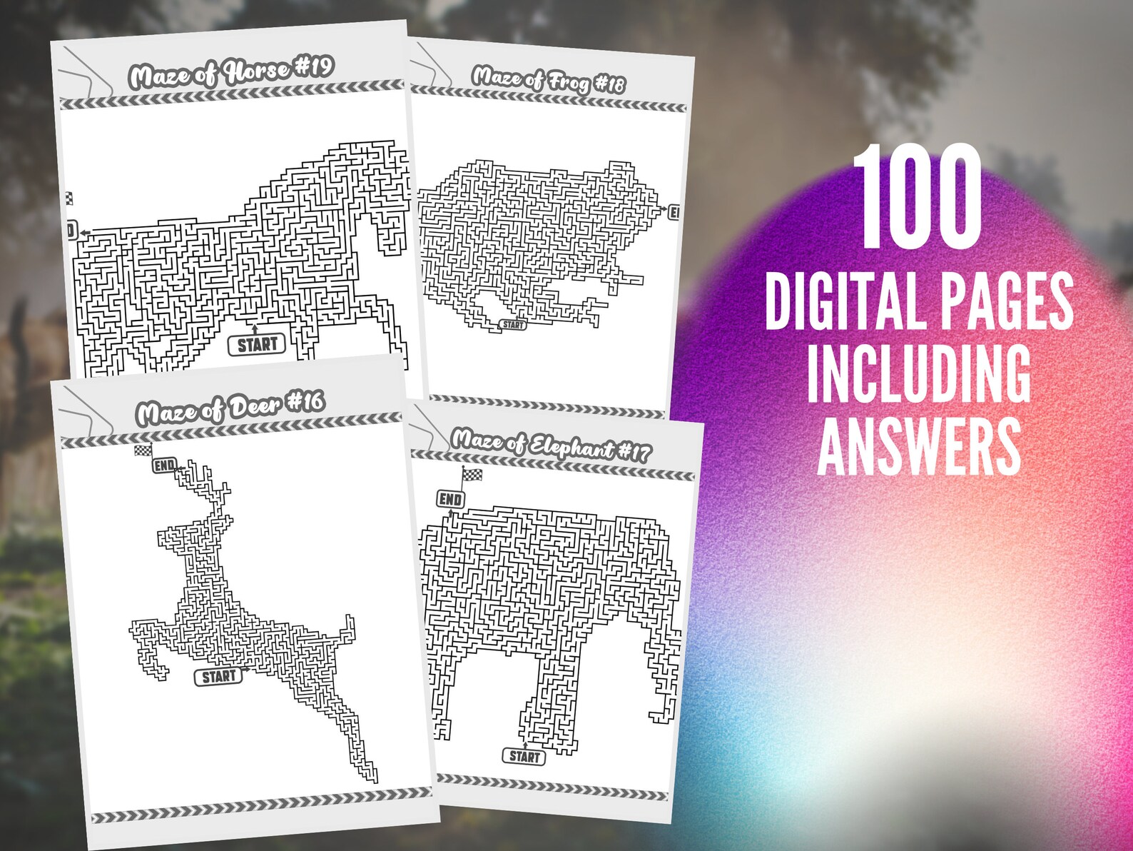 90 Pages of Animal Shaped Mazes Printable PDF for Kids of Ages 8-12 ...