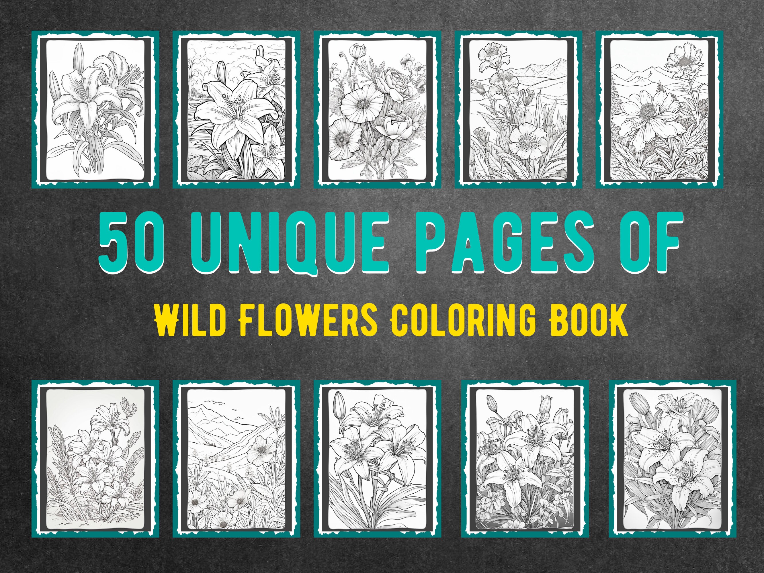 50 Wildflowers Coloring Pages Printable PDF, Nature Coloring Book ...