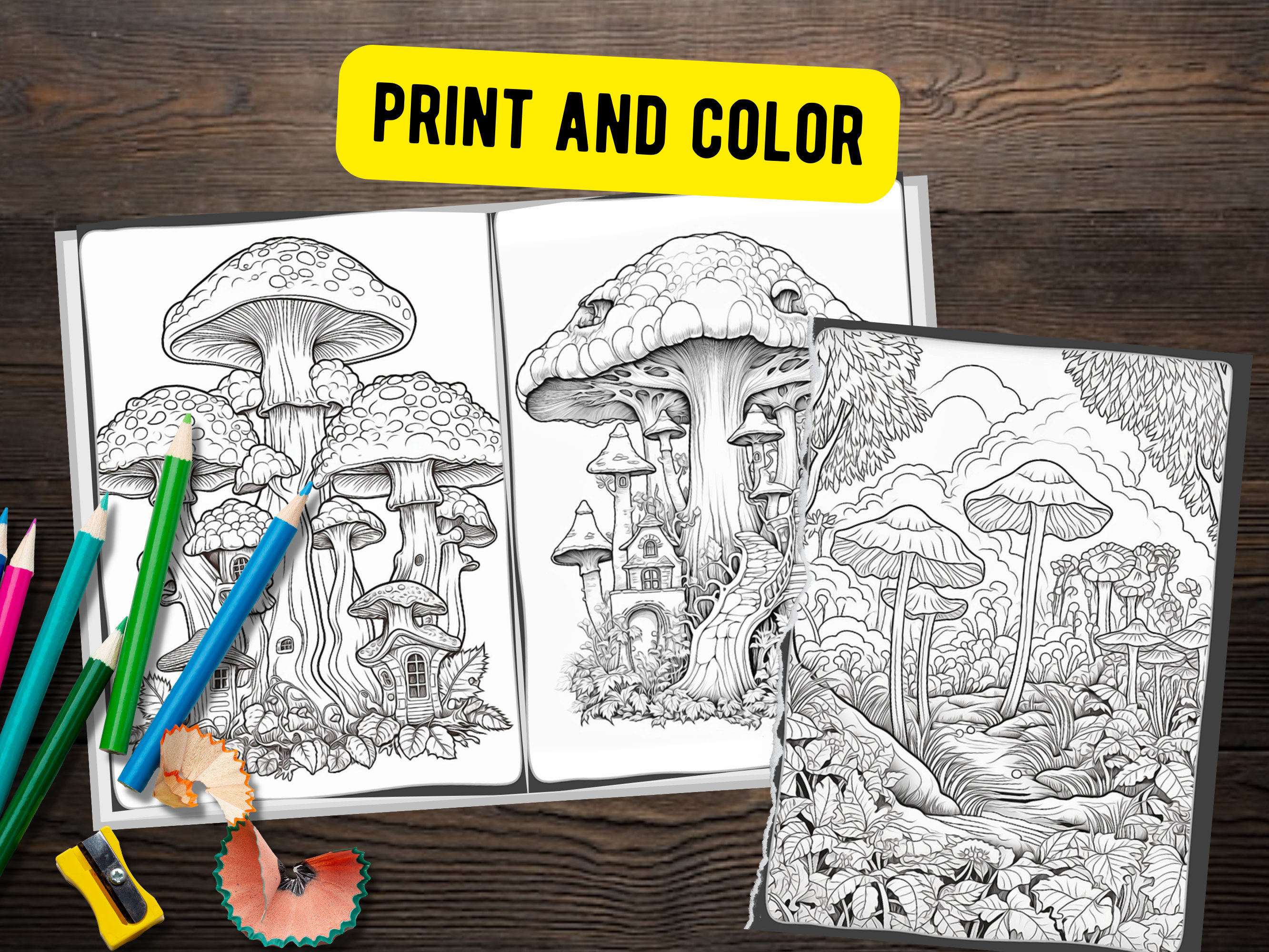 50 Wild Mushrooms Coloring Pages Printable PDF, Nature Coloring Book ...
