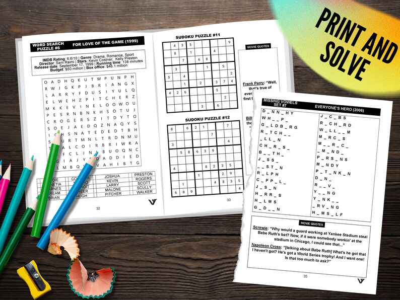 100 Baseball Movie Puzzle Printable PDF, Instant Download Word Search ...