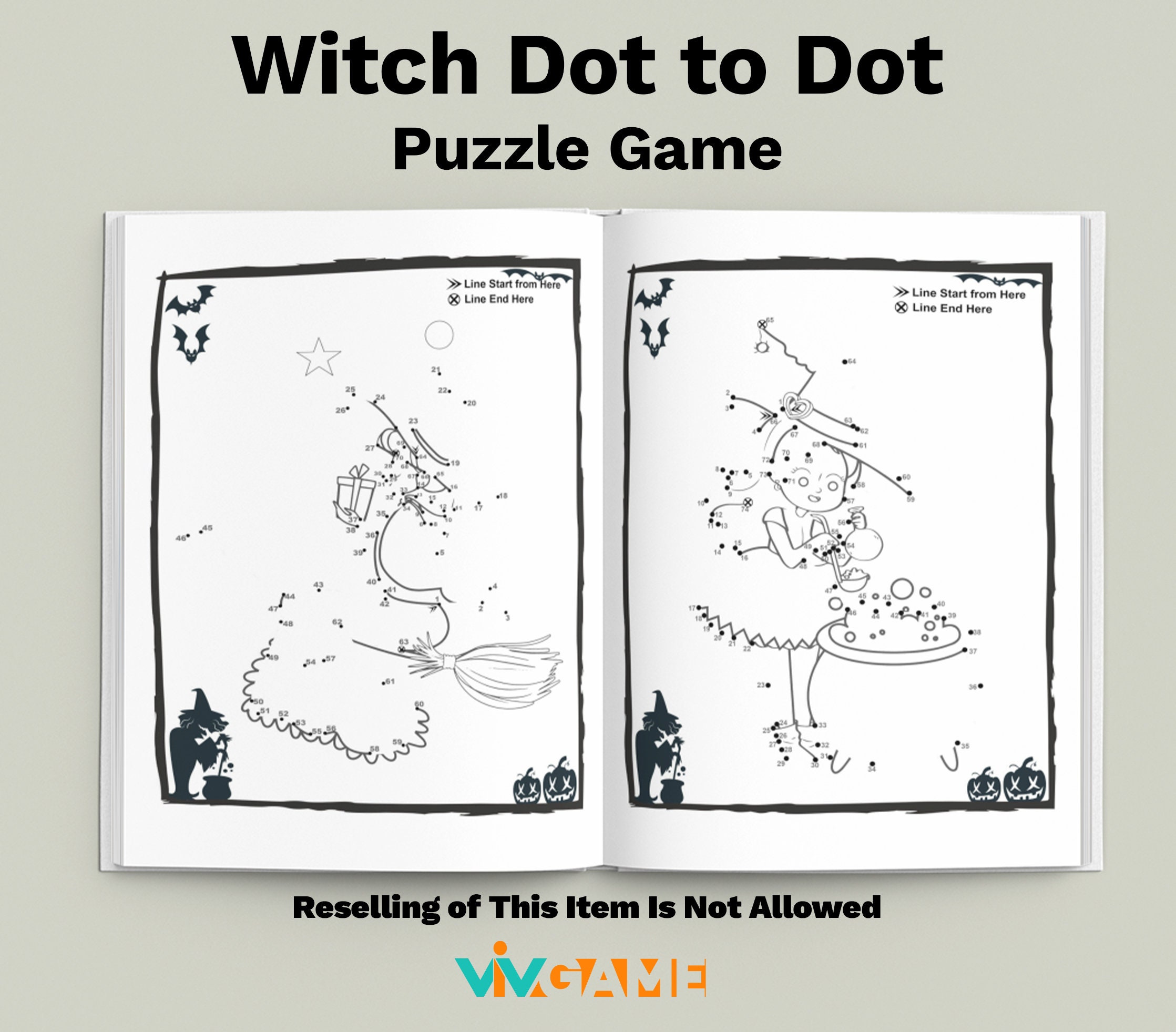 46 Pages Dot to Dot Witch Puzzle Activity Game for Halloween: - Etsy