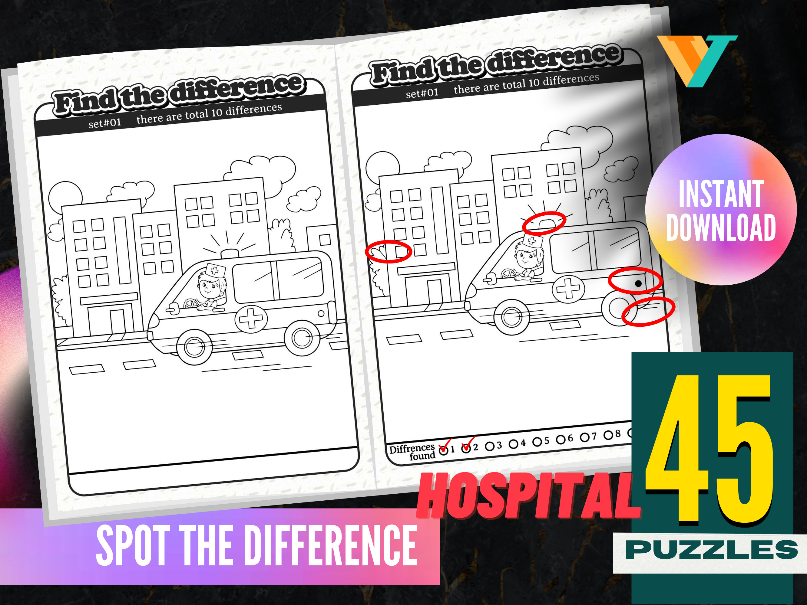 Hospital Spot the Difference, Coloring Printable Pages for Children ...