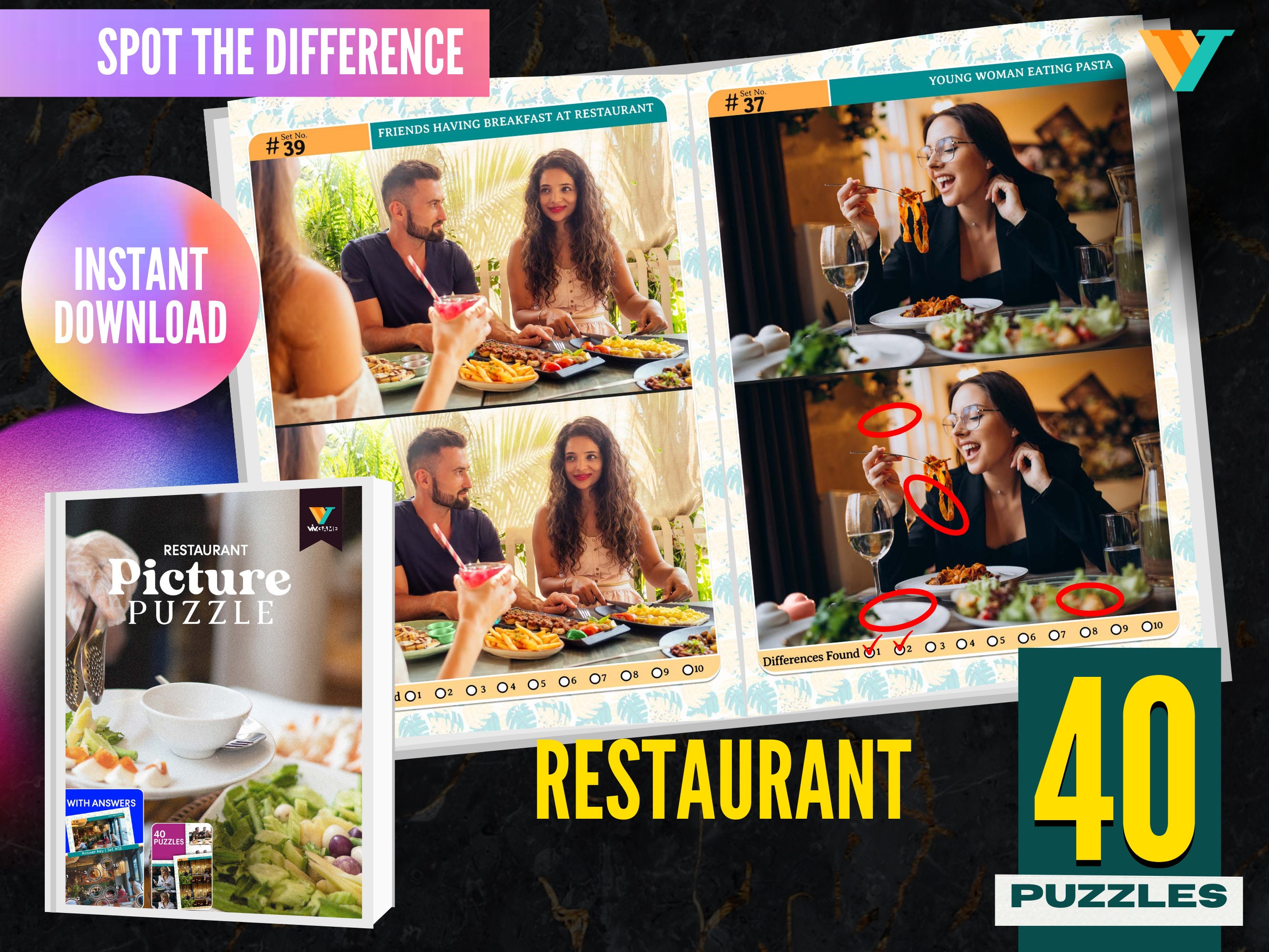 Restaurant Spot the Difference Printable PDF Pages, Cafe Diner Find ...
