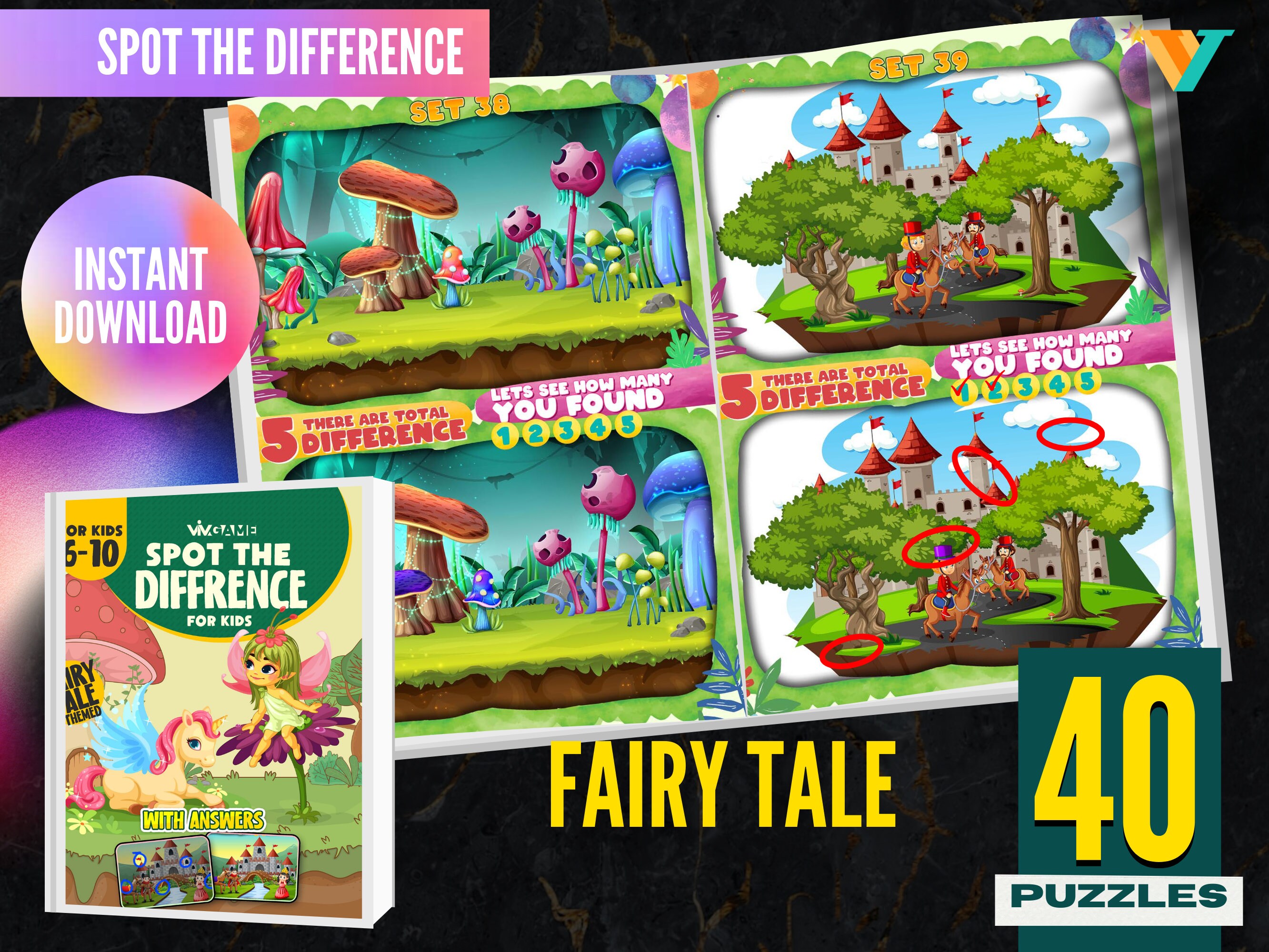 Fairy Tale Spot the Difference, Coloring Printable Pages, Love Find the ...