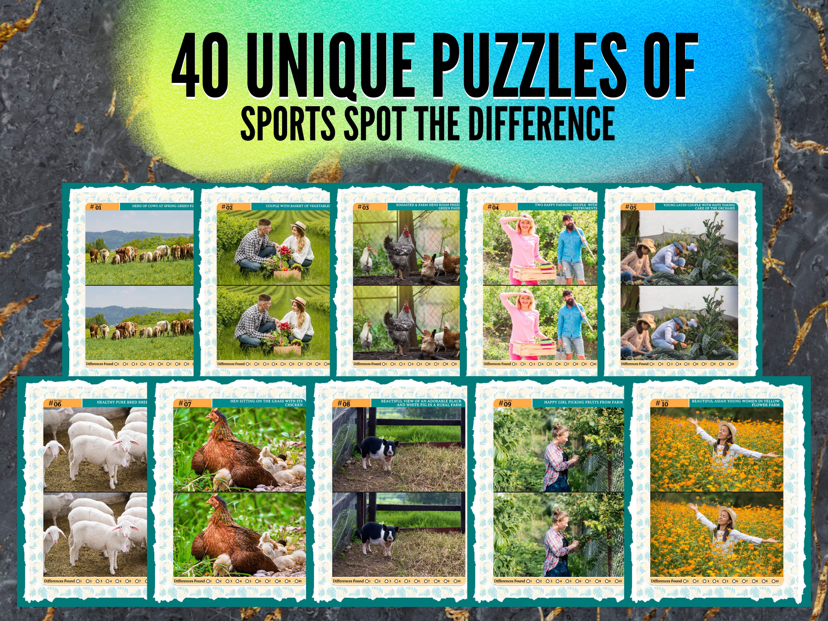 Agriculture Farm Spot the Difference, Colorful Garden Printable Pages ...