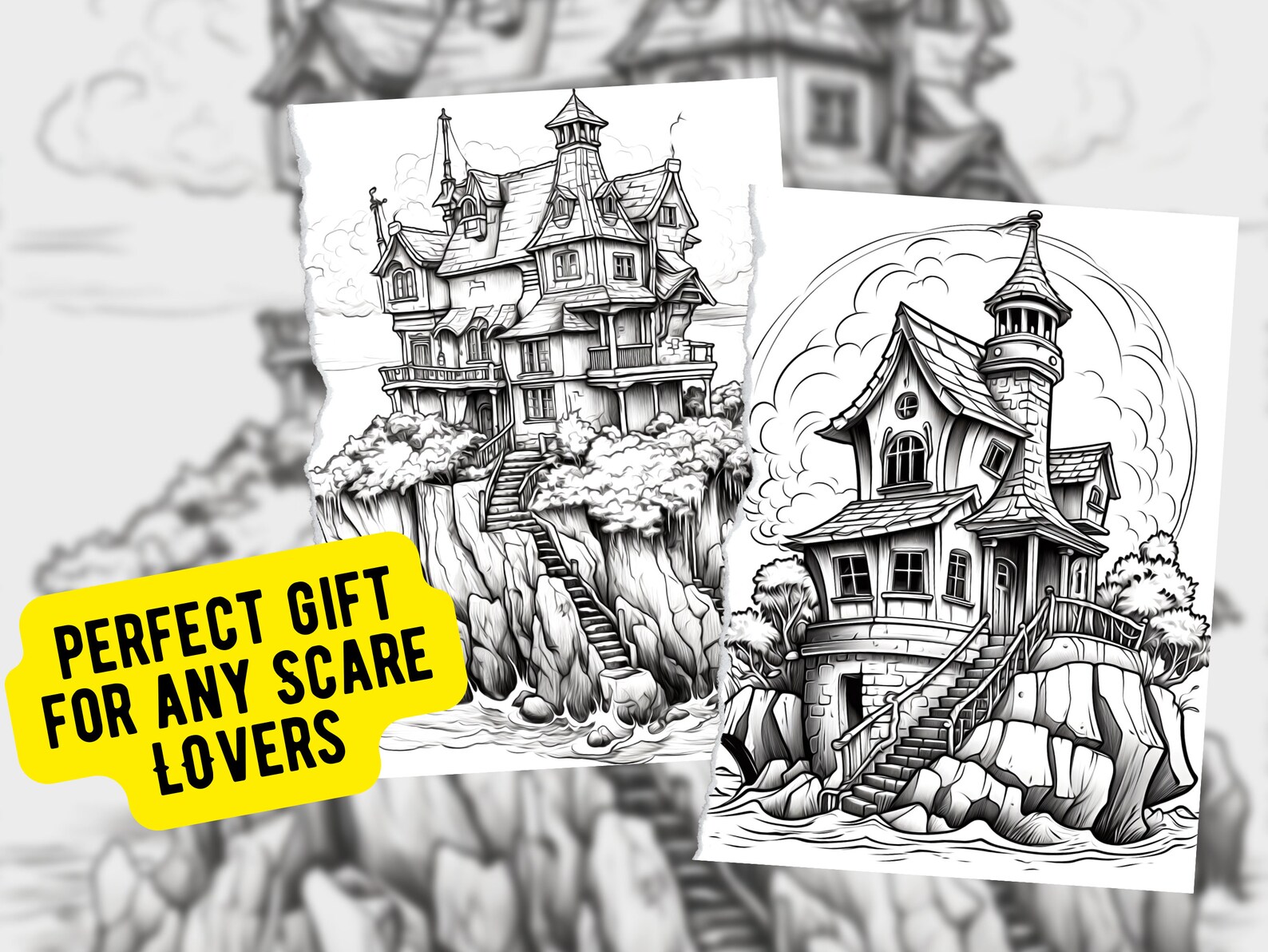 50 Pages Haunted House Coloring Page Part 1, Meditation Claming ...