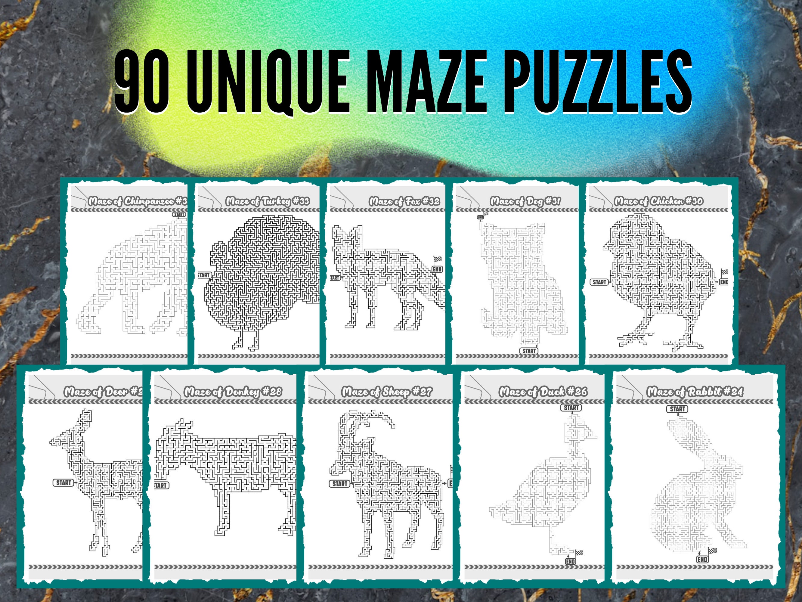 90 Animal Shaped Mazes for Kids for Ages 8-12 & Adults, an Amazing Fun ...