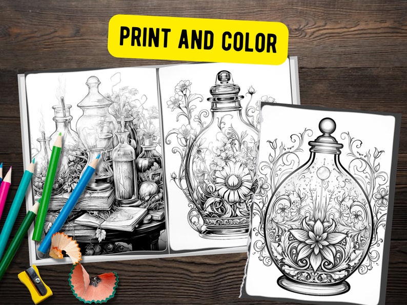 Mystical Magic Potion Bottles Coloring Pages, 50 Instant Download ...