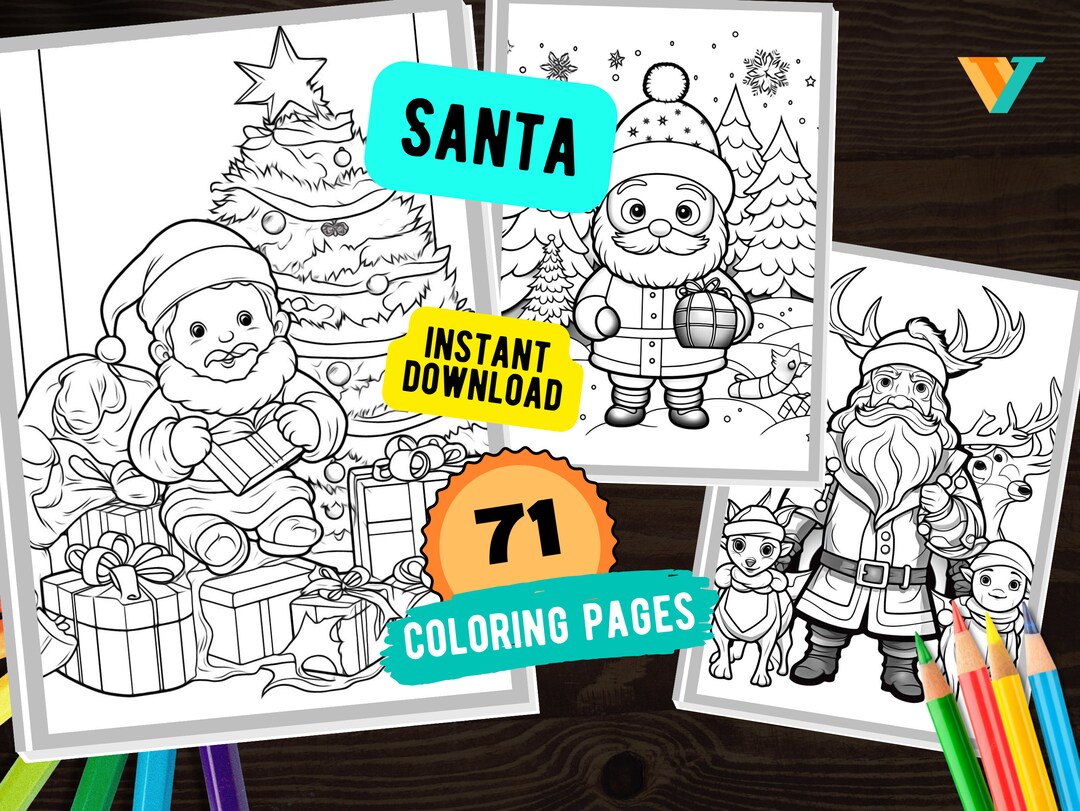 71 Christmas Santa Coloring Pages, Instant Download, Activity Game ...