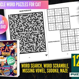 120 Cat-themed Printable Puzzle Pages Vol. 1 | Word Search, Scramble ...