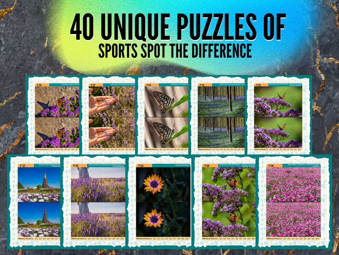 Flower Spot the Difference Coloring Printable Pages Love - Etsy