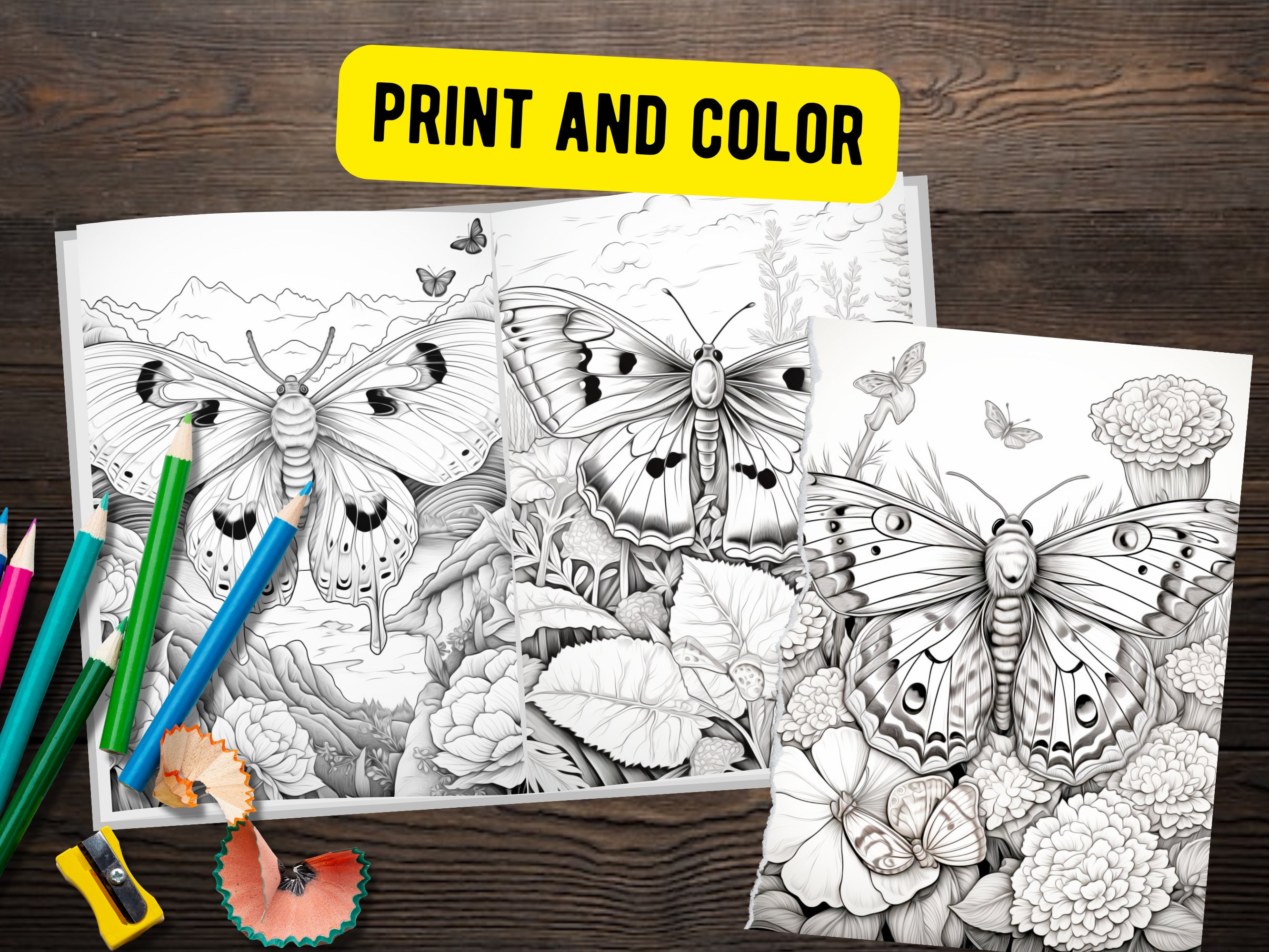 50 Butterfly Moths Floral Coloring Pages Vol. 01, Instant Download ...