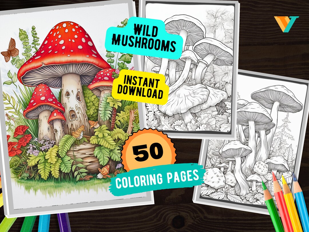 50 Wild Mushrooms Coloring Pages Printable PDF, Nature Coloring Book ...