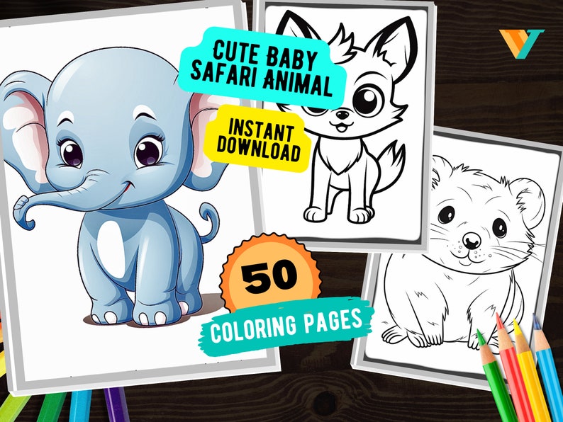Cute Baby Safari Animal Coloring Pages, 50 Printable PDF Sheets, Wild ...