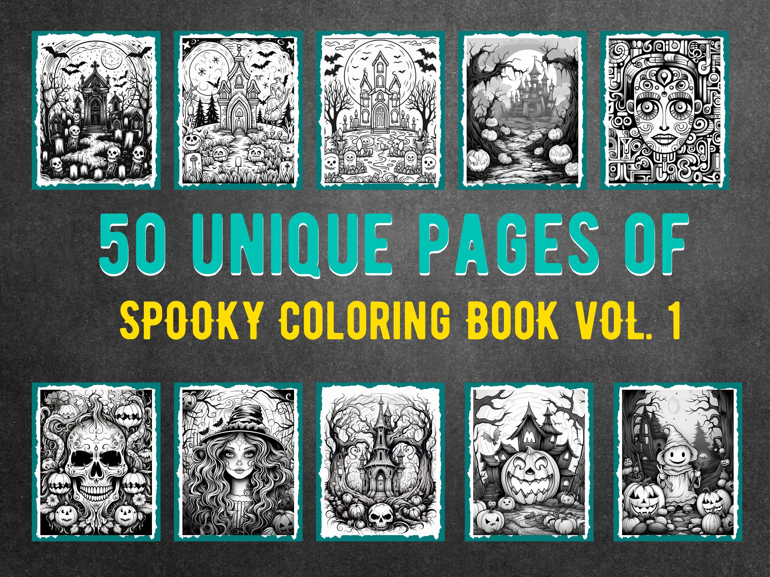 50 Halloween Spooky Coloring Pages for Adult, Instant Download ...