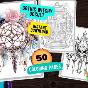 Gothic Witchy Occult 50 Coloring Pages for Adult, Instant Download ...