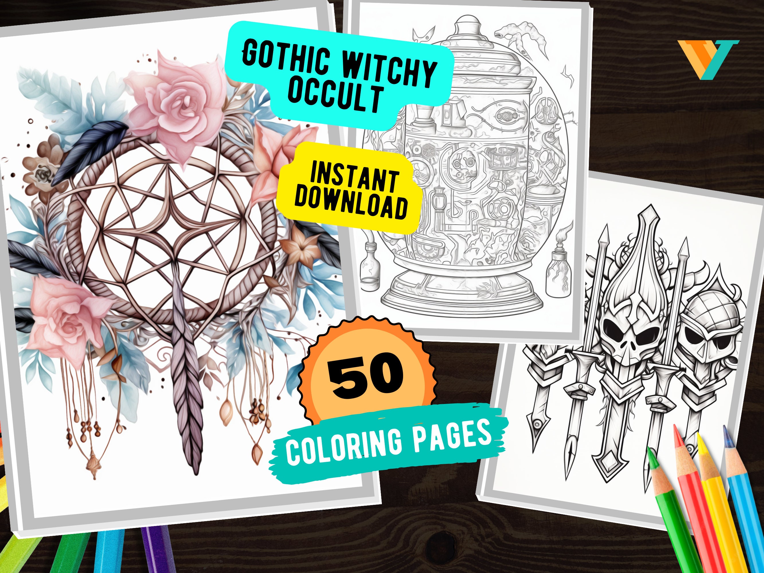 Gothic Witchy Occult 50 Coloring Pages for Adult, Instant Download ...