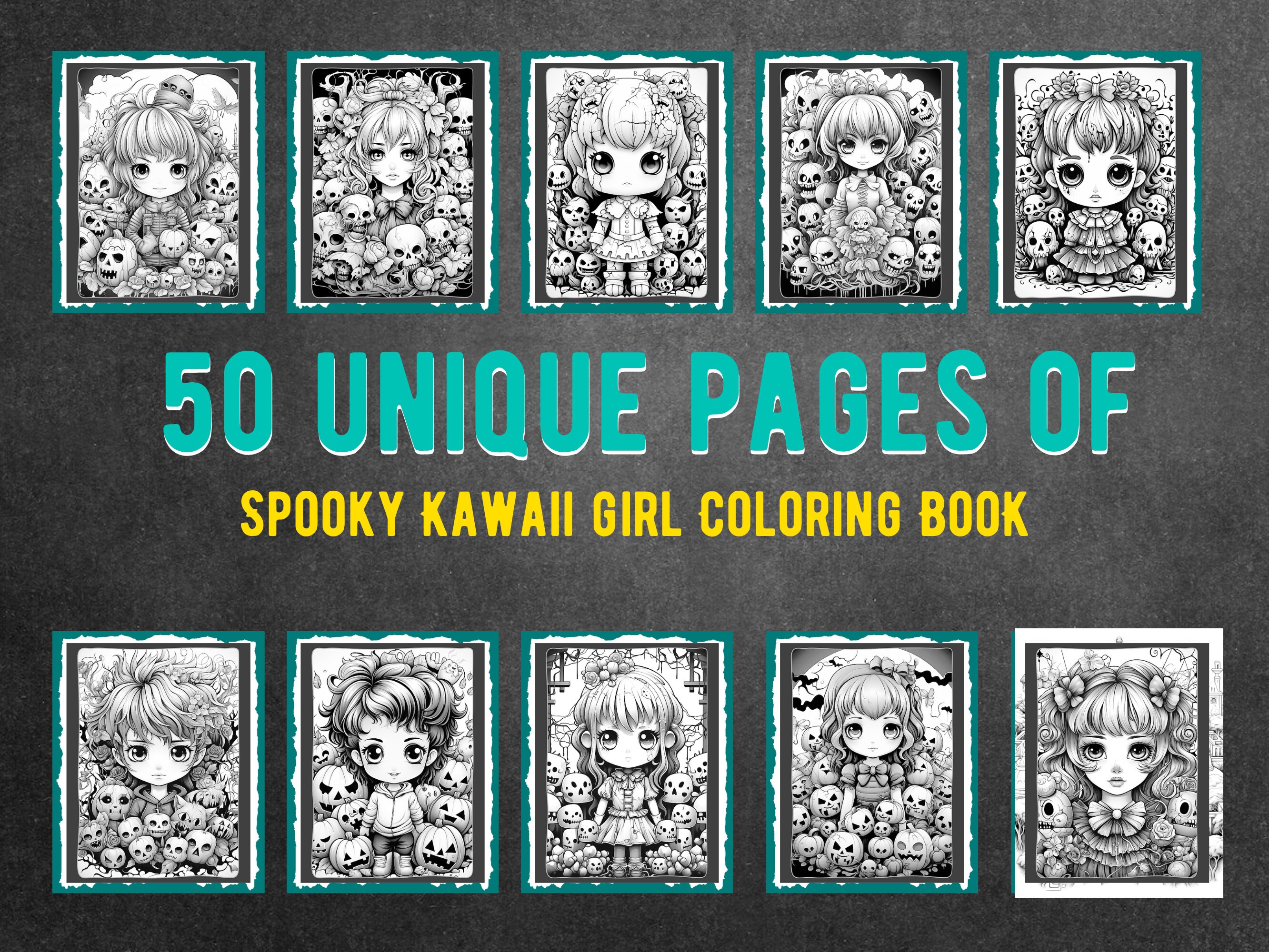 50 Spooky Kawaii Girl Coloring Pages Instant Digital Download Printable ...